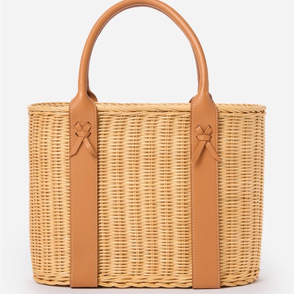 Bags | Jmaclaughing New Daniela Wicker Tote Bag Elegant Tan Woven Tote ...
